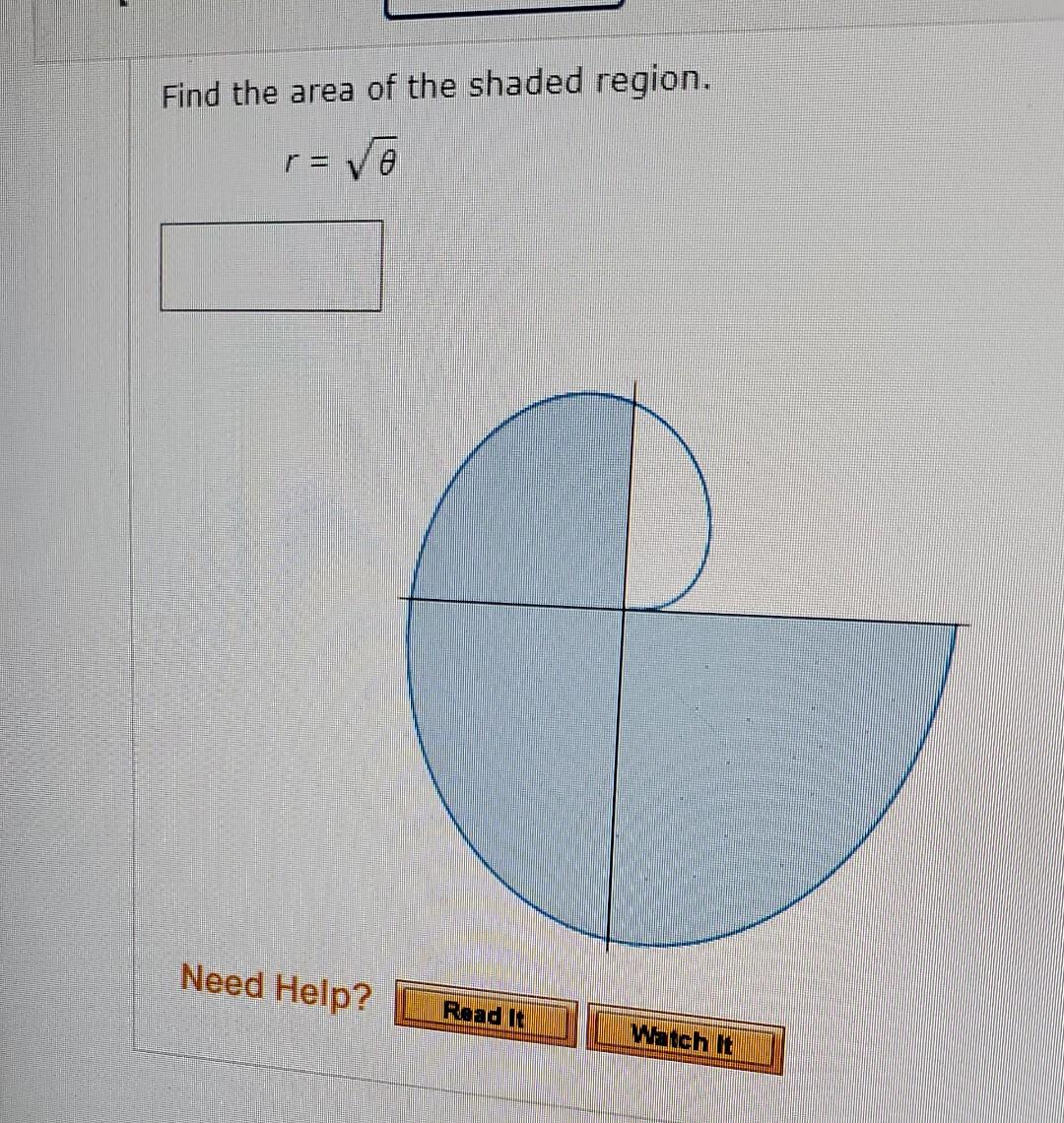 Solved Find the area of the shaded region. r=θ | Chegg.com