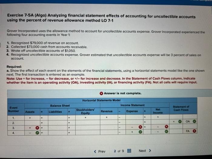 Solved Exercise 7-5A (Algo) Analyzing financial statement | Chegg.com