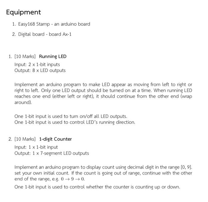 Solved Equipment 1. Easy168 Stamp - an arduino board 2. | Chegg.com