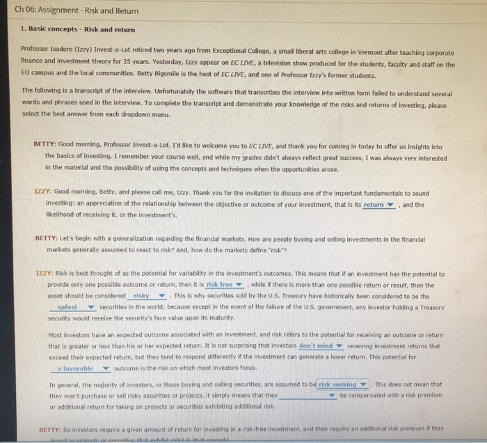 Solved Ch 06: Assignment - Risk and Return 1. Basic concepts | Chegg.com
