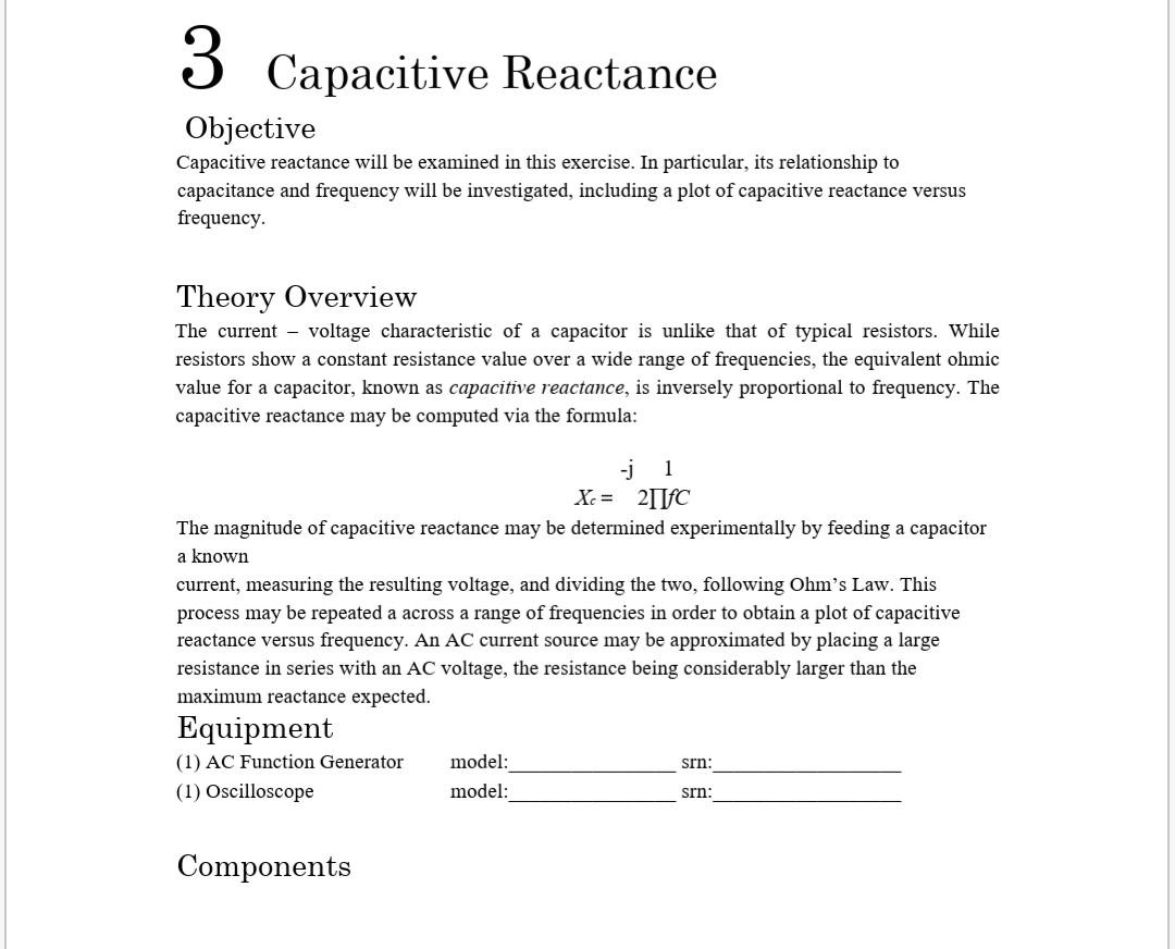 Solved Objective Capacitive reactance will be examined in | Chegg.com