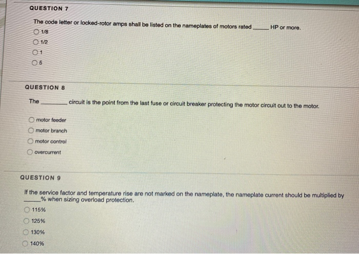 Solved QUESTION 7 The code letter or locked-rotor amps shall | Chegg.com