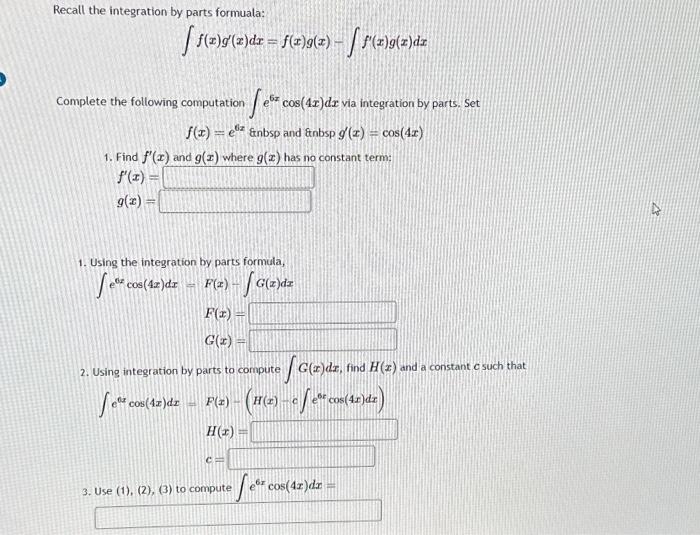 Solved Recall the integration by parts formuala: [ | Chegg.com