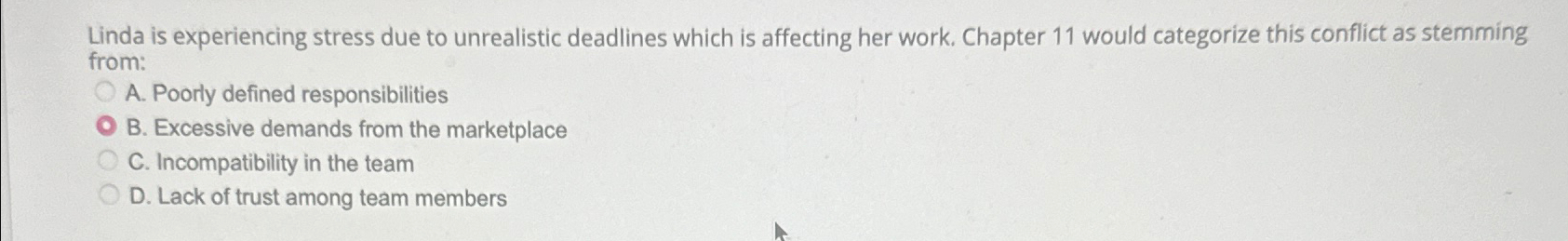 Solved Linda is experiencing stress due to unrealistic | Chegg.com