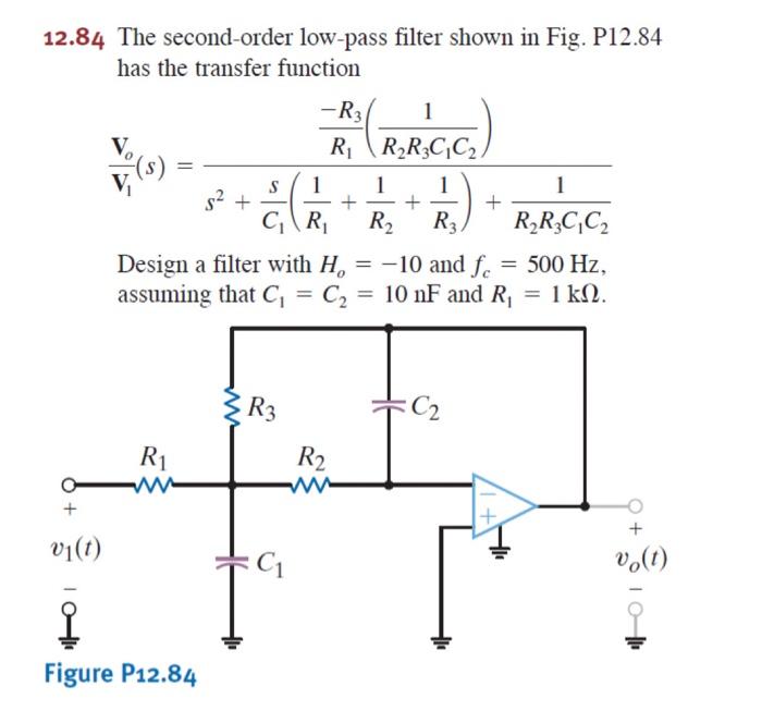 Solved 12.84 The second-order low-pass filter shown in Fig. | Chegg.com
