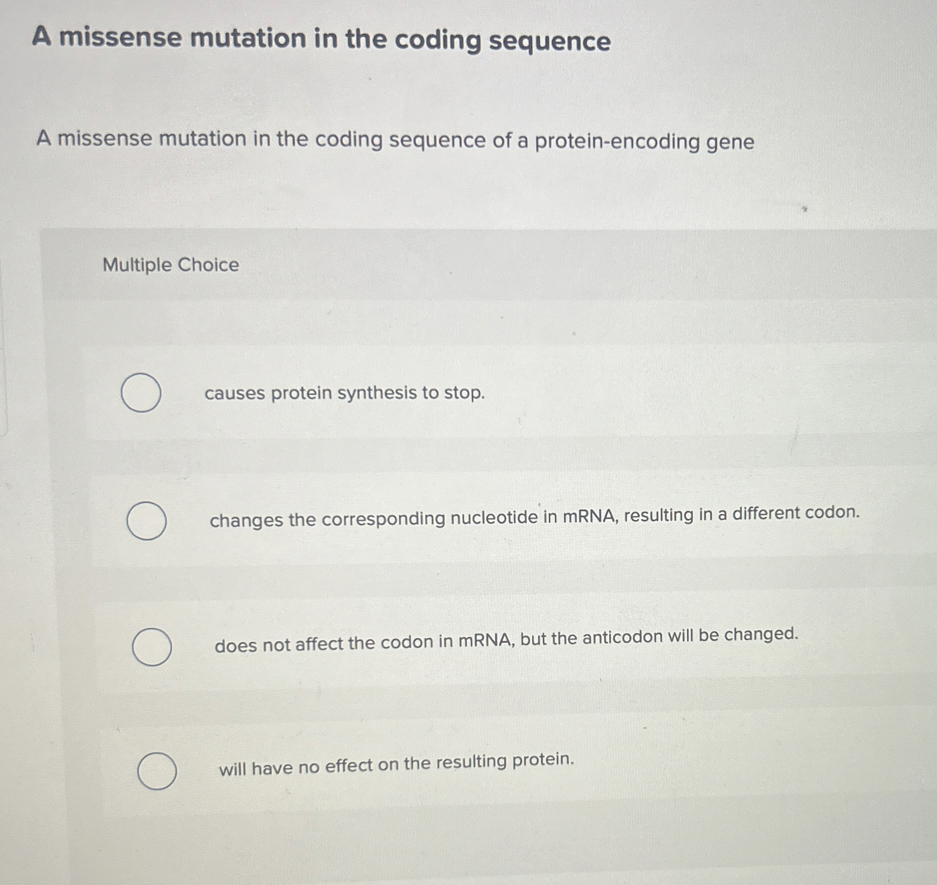 Solved A missense mutation in the coding sequenceA missense | Chegg.com