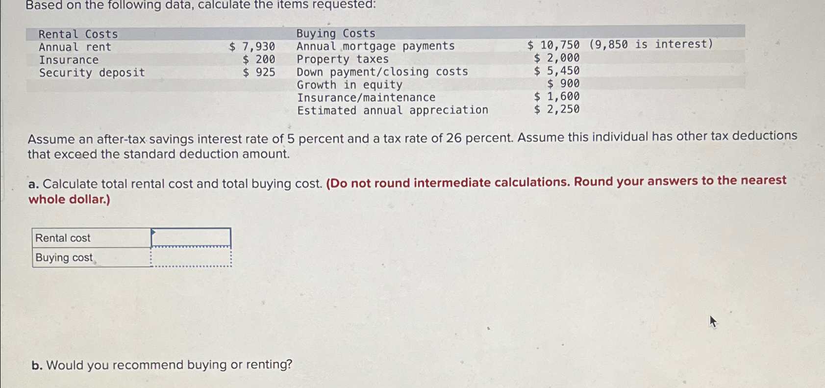 Solved Based on the following data, calculate the items | Chegg.com