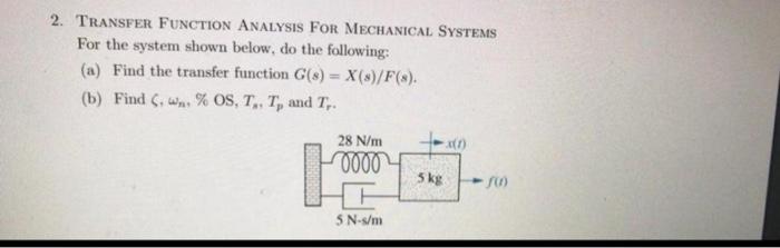 Solved 2. TRANSFER FUNCTION ANALYSIS FOR MECHANICAL SYSTEMS | Chegg.com