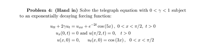 Solved Problem 4: (Hand in) Solve the telegraph equation | Chegg.com