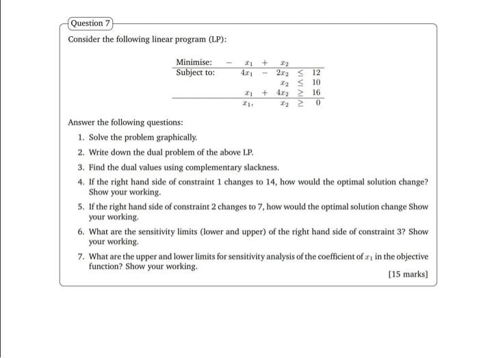 Solved Consider the following linear program (LP): | Chegg.com