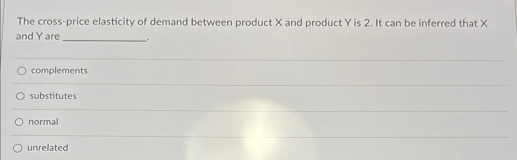 Solved The cross-price elasticity of demand between product | Chegg.com