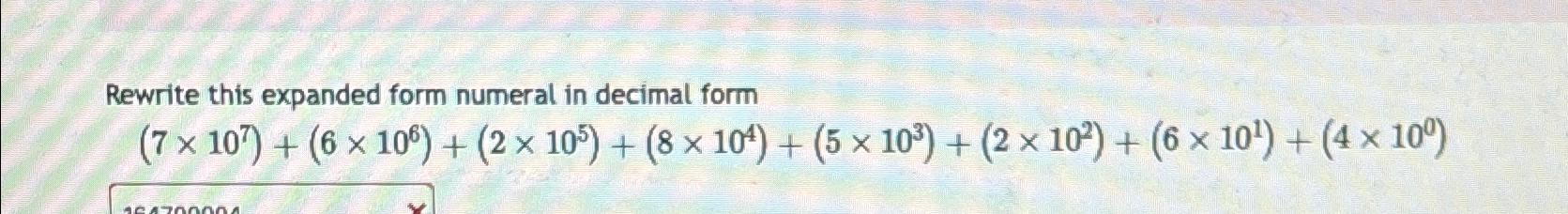 Solved Rewrite this expanded form numeral in decimal | Chegg.com