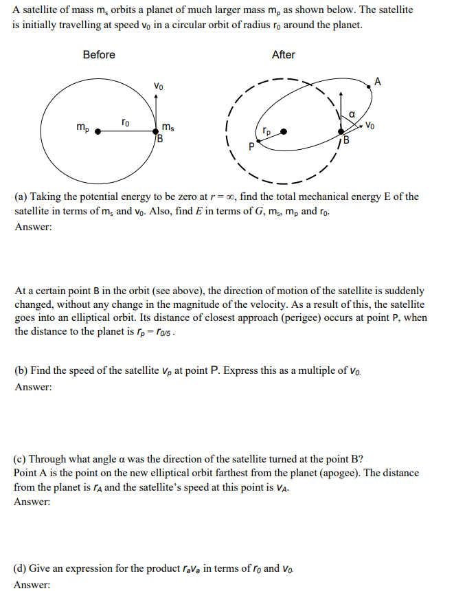 Solved A satellite of ﻿mass m5 ﻿orbits a planet of ﻿much | Chegg.com