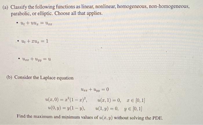 Solved (a) Classify the following functions as linear, | Chegg.com