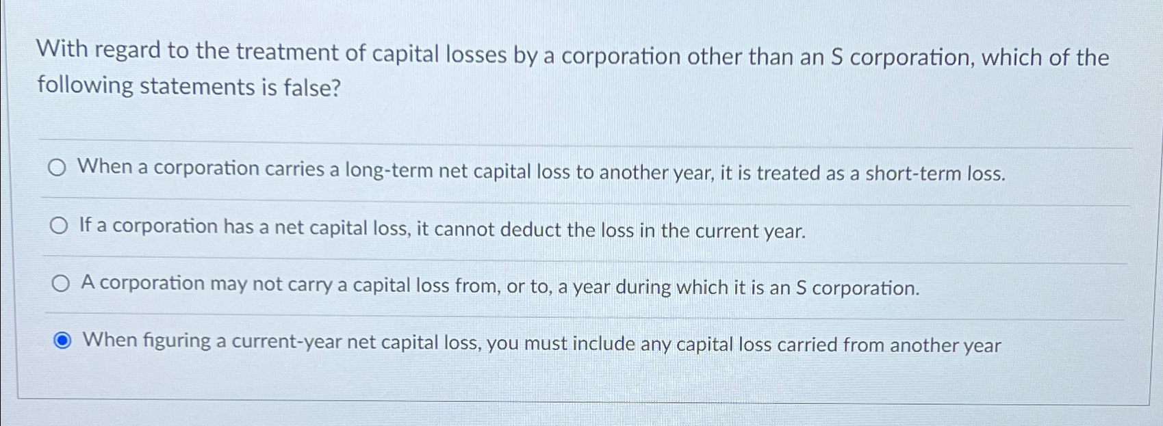 Solved With regard to the treatment of capital losses by a | Chegg.com