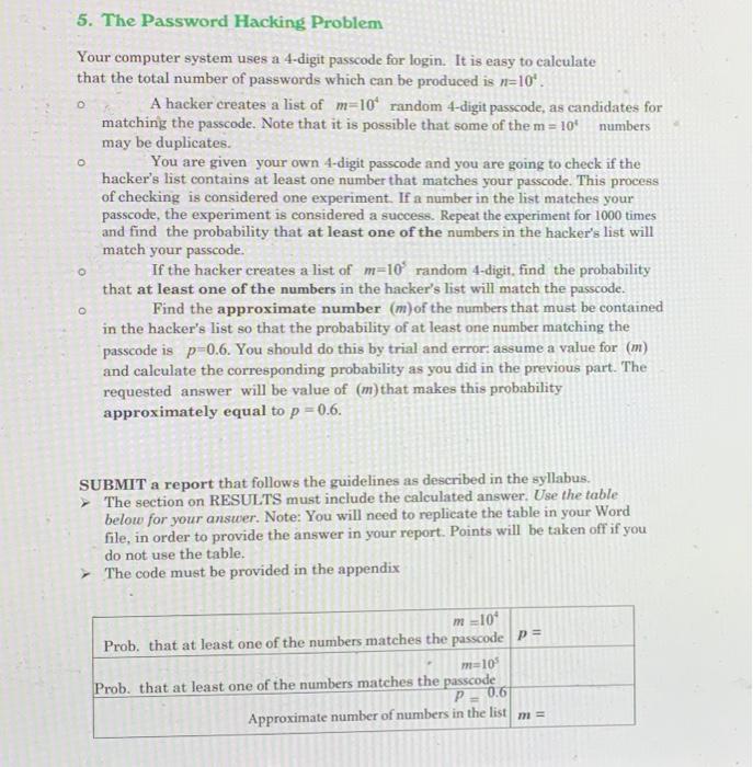 Solved O O 5. The Password Hacking Problem Your computer | Chegg.com