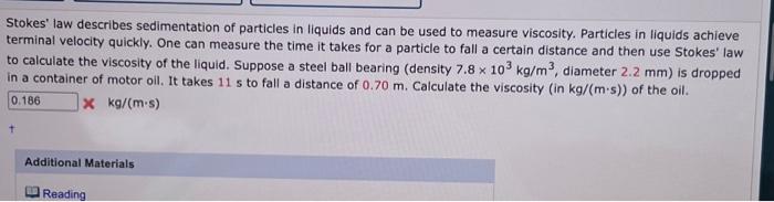 Solved Stokes' law describes sedimentation of particles in | Chegg.com