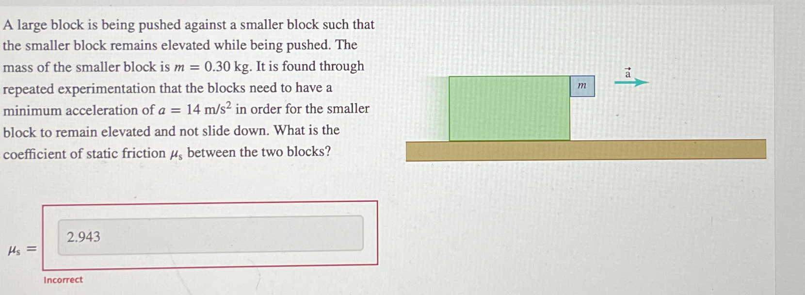 Solved A large block is being pushed against a smaller block | Chegg.com
