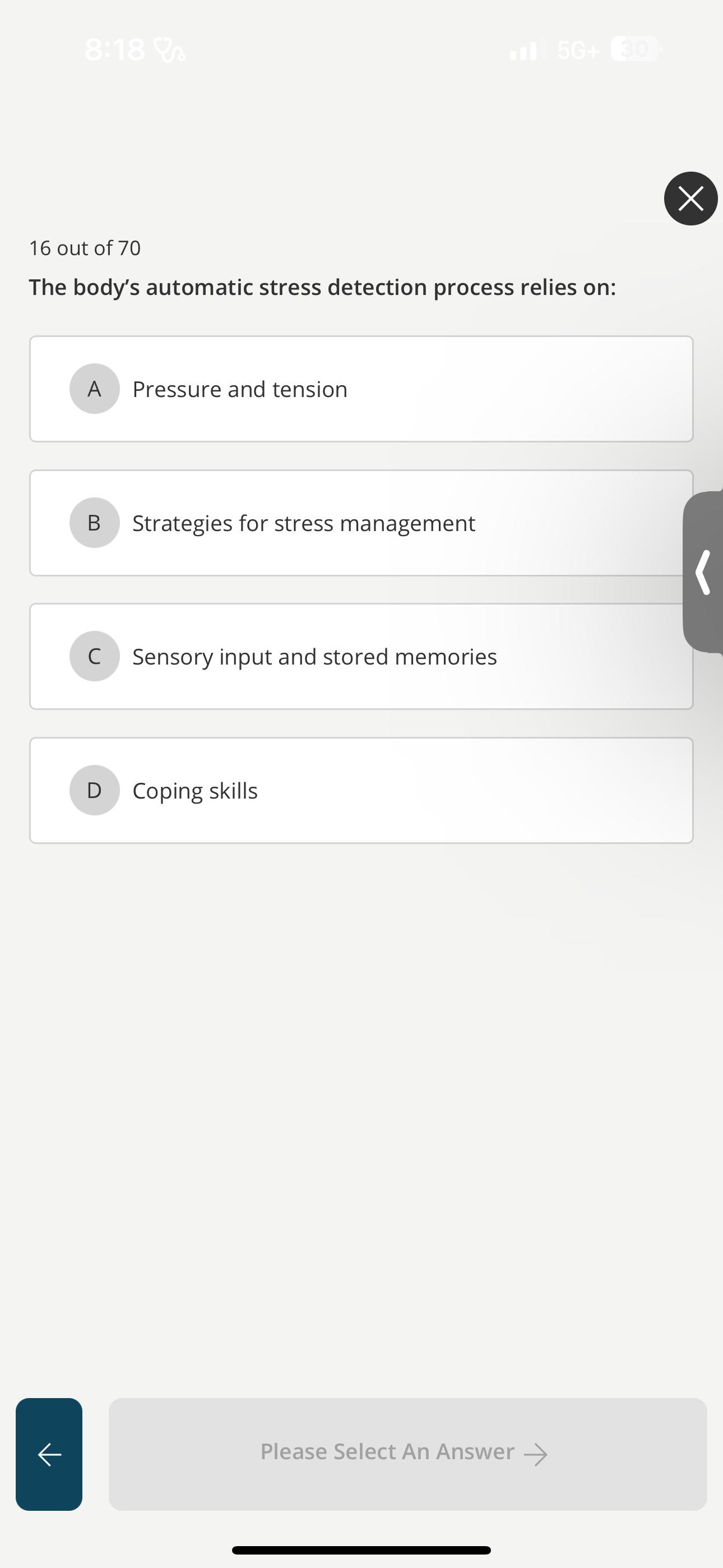 Solved 16 ﻿out of 70The body's automatic stress detection | Chegg.com
