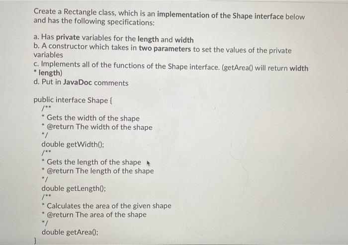 Solved Create a Rectangle class, which is an implementation | Chegg.com