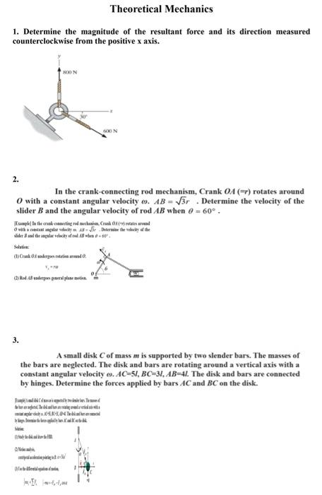 Solved Theoretical Mechanics 1. Determine the magnitude of | Chegg.com