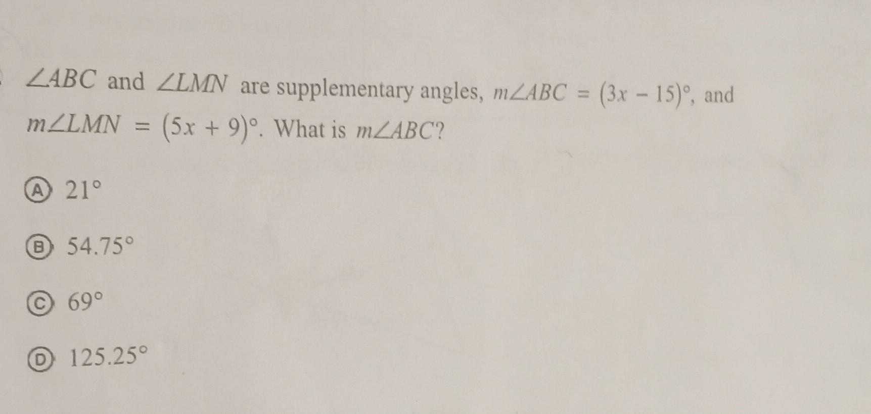 Solved ∠ABC and ∠LMN are supplementary angles, | Chegg.com