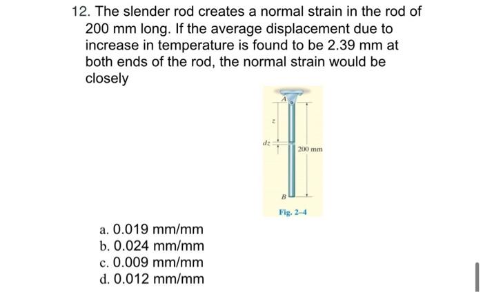 Solved 12. The slender rod creates a normal strain in the | Chegg.com