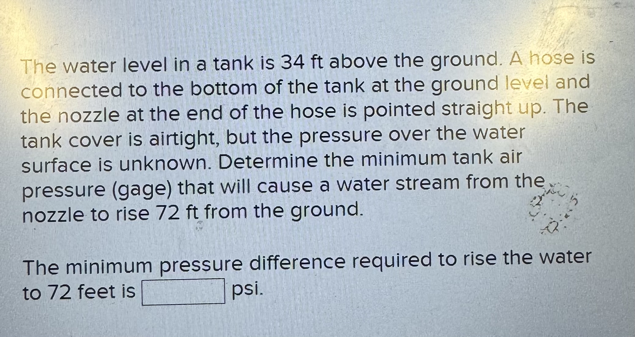 Solved The water level in a tank is 34 ﻿ft above the ground. | Chegg.com