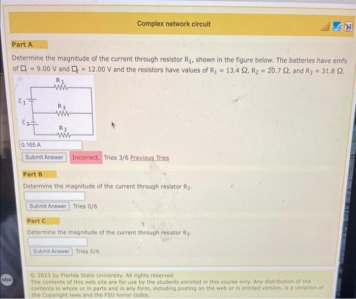 Solved Part A Determine the magnitude of the current through | Chegg.com