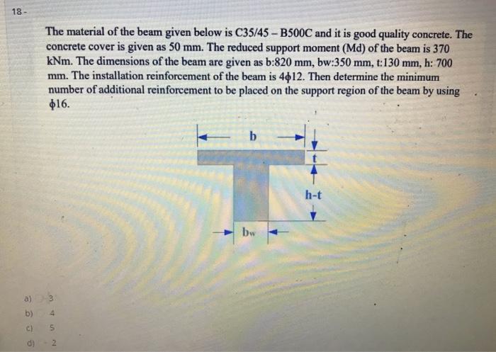Solved 18- The material of the beam given below is C35/45 - | Chegg.com