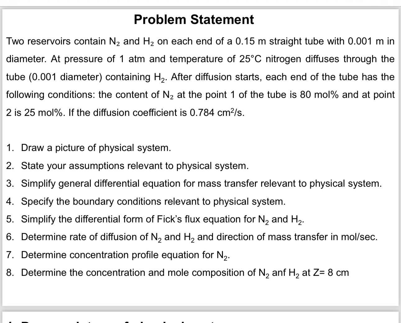 Solved Problem StatementTwo reservoirs contain N2 ﻿and H2 | Chegg.com