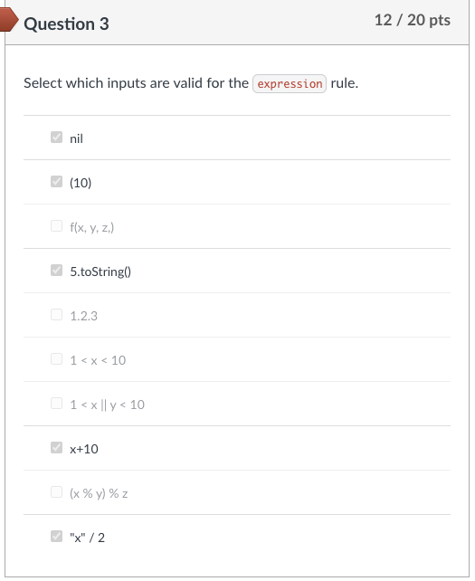 Solved solve this Question 3Select which inputs are valid | Chegg.com