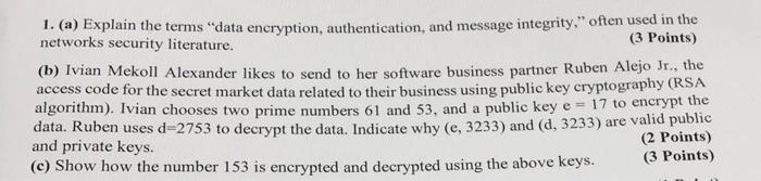 Solved 1 A Explain The Terms Data Encryption