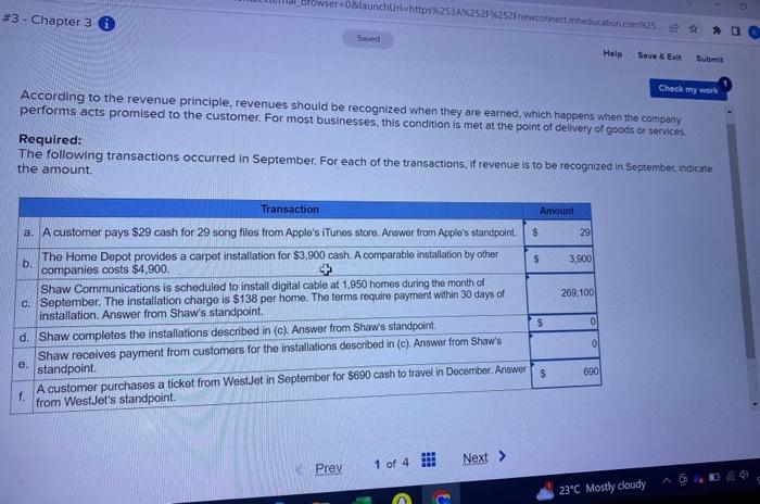 Solved According to the revenue principle, revenues should | Chegg.com