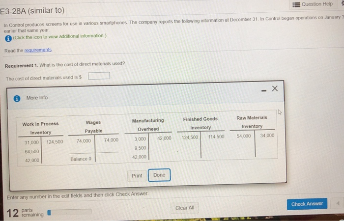 Solved Question Help E3-28A (similar to) In Control produces | Chegg.com