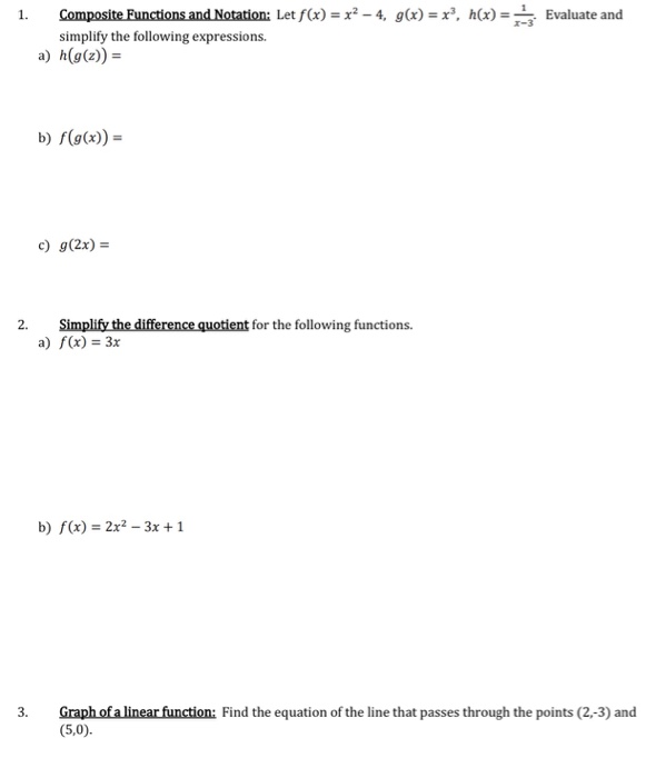 Solved 1. Composite Functions and Notation: Let f(x) = x2 - | Chegg.com