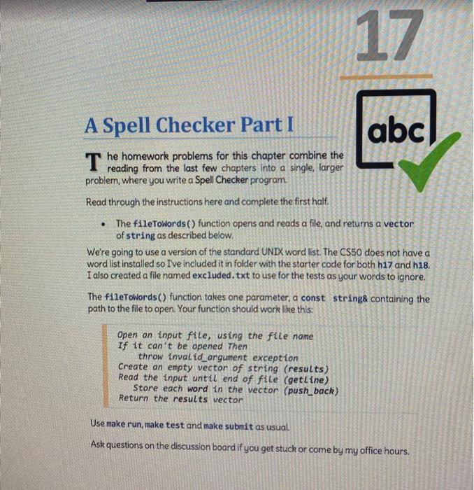 17 abc A Spell Checker Part I T he homework problems | Chegg.com