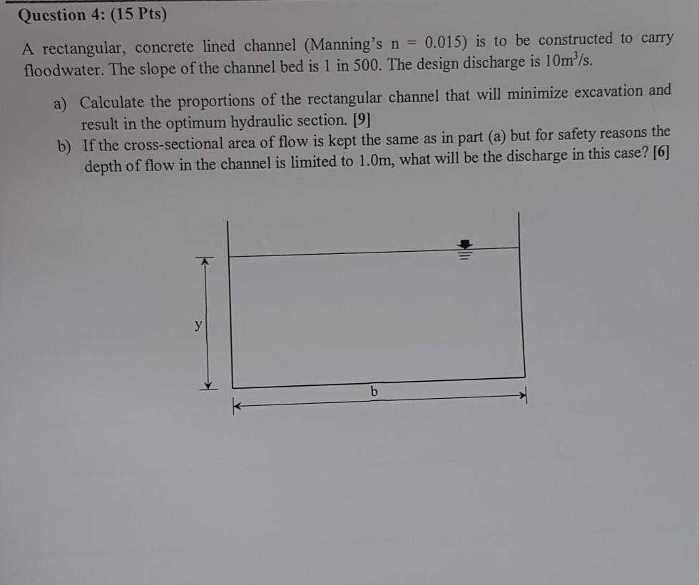 Solved Question 4: (15 Pts) A rectangular, concrete lined | Chegg.com