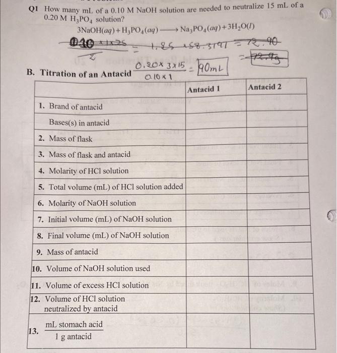 Solved Q1 How many mL of a 0.10MNaOH solution are needed to | Chegg.com