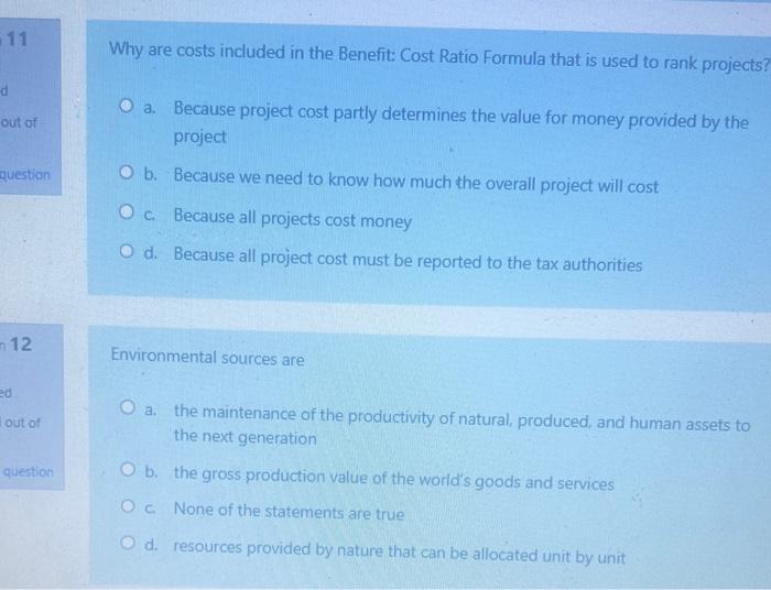 Solved Why are costs included in the Benefit: Cost Ratio | Chegg.com
