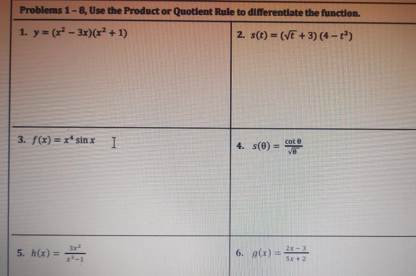 Solved Problems 1-8, Use the Product or Quotient Rule to | Chegg.com
