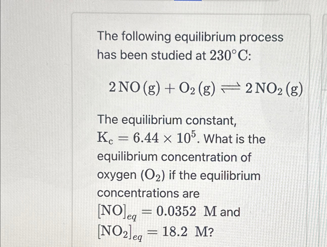 Solved The following equilibrium process has been studied at | Chegg.com