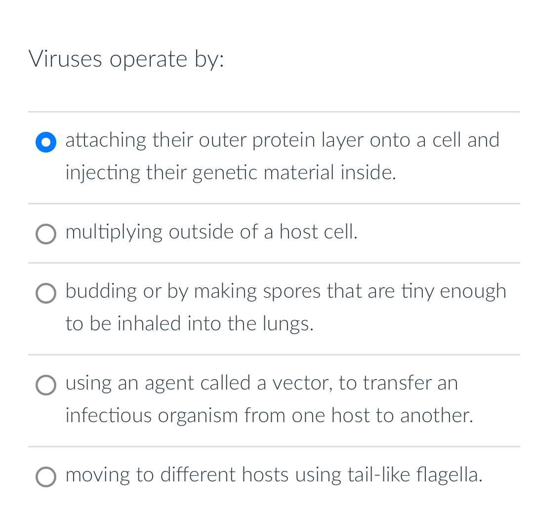 Solved Viruses operate by:attaching their outer protein | Chegg.com