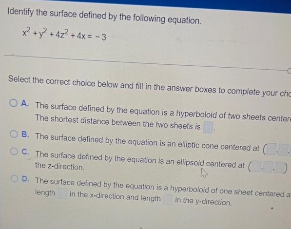 Solved Identify the surface defined by the following | Chegg.com