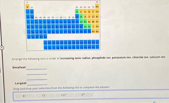 Solved Arrange the following ions in order of increasing | Chegg.com