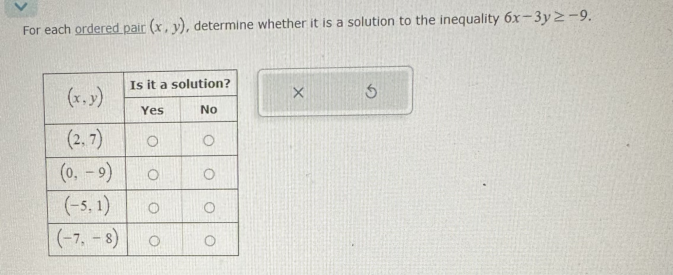 Solved For each ordered pair (x,y), ﻿determine whether it is | Chegg.com