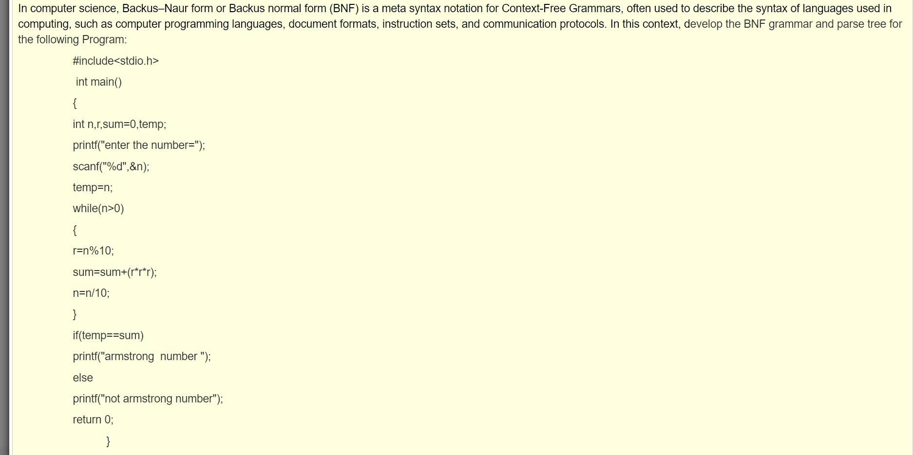 Solved In computer science, Backus–Naur form or Backus | Chegg.com