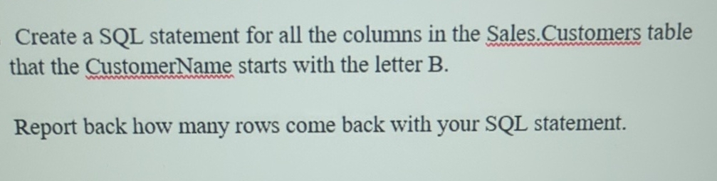 Solved Create a SQL statement for all the columns in the | Chegg.com