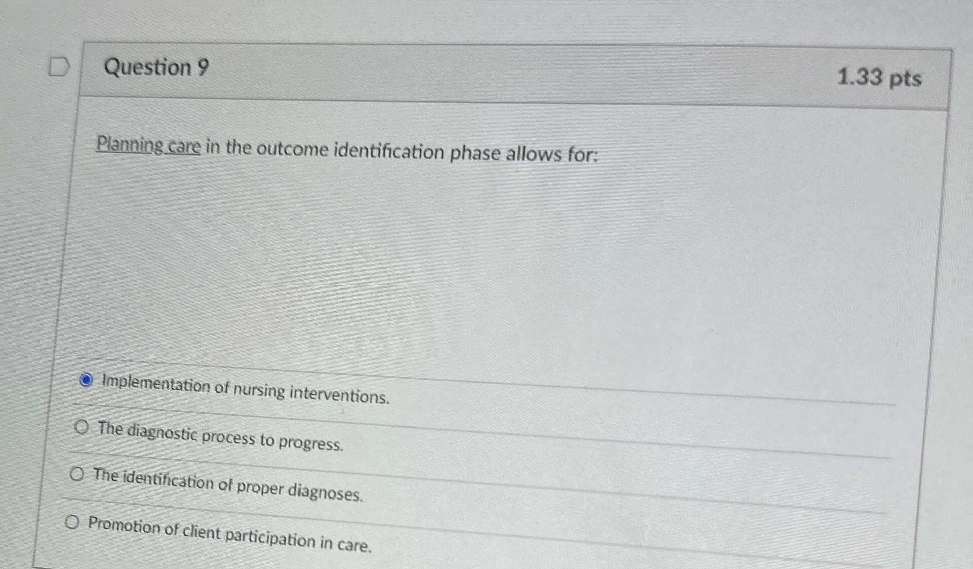 Solved Question 91.33ptsPlanning care in the outcome | Chegg.com