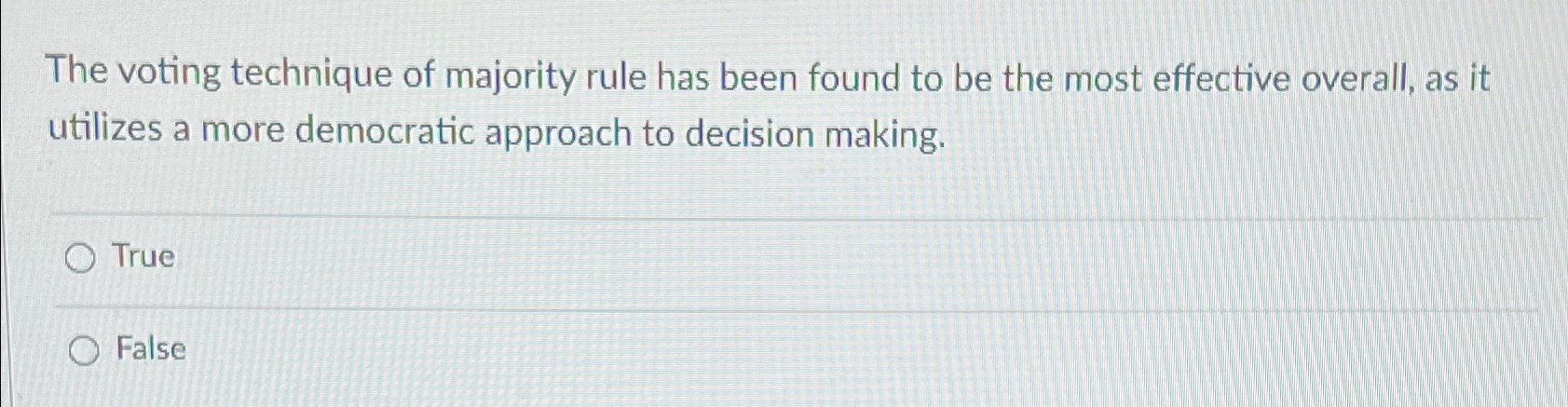 Solved The voting technique of majority rule has been found | Chegg.com